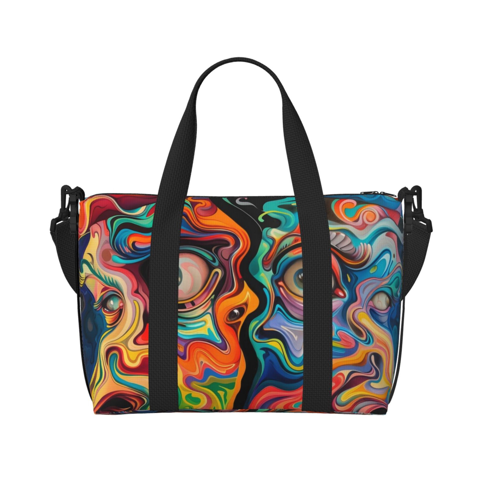Travel Duffle Bag - Psychedelic Faces Colorful Weekender Bags for Women ...