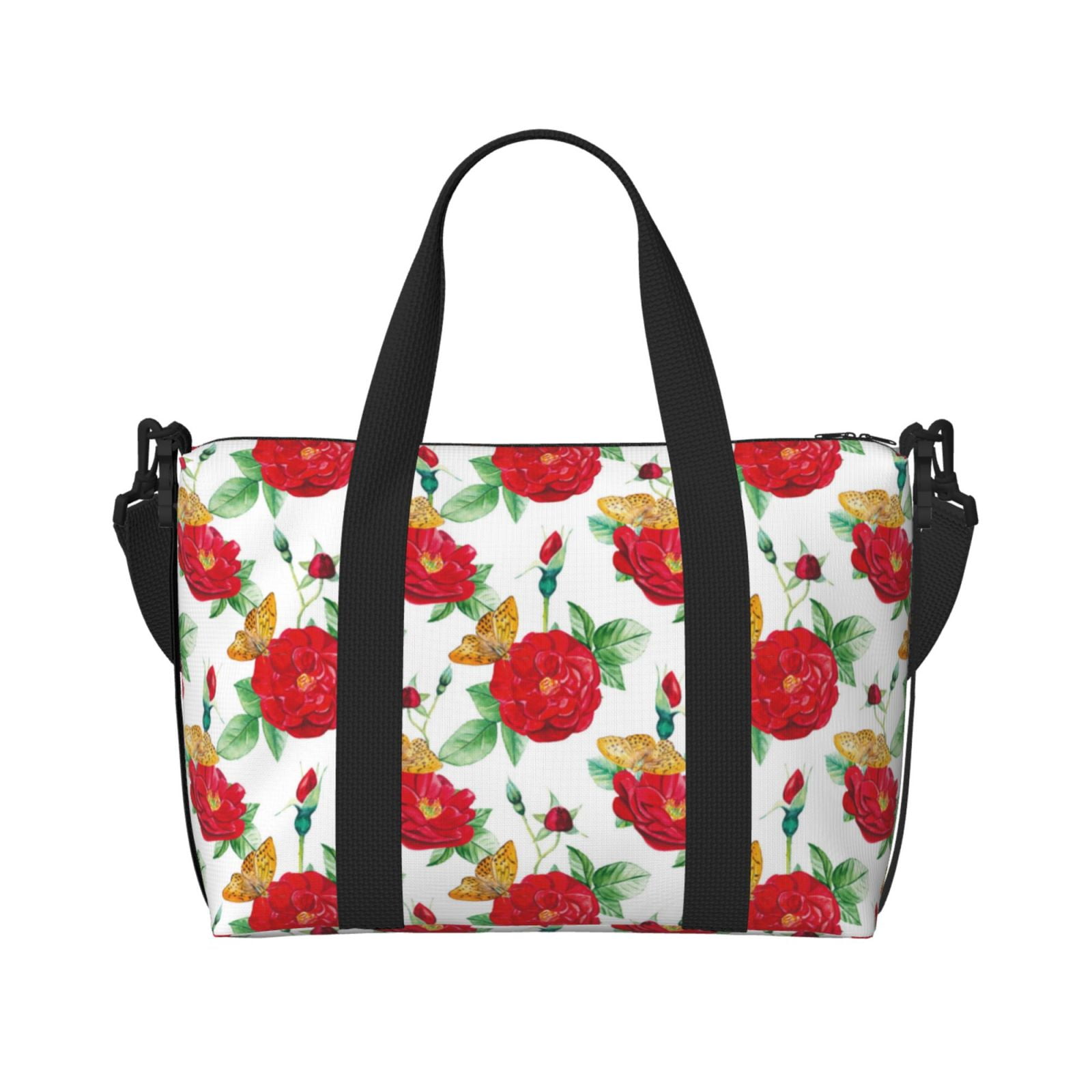 Travel Duffle Bag - Rose Flowers Butterfly Weekender Bags for Women/Men ...