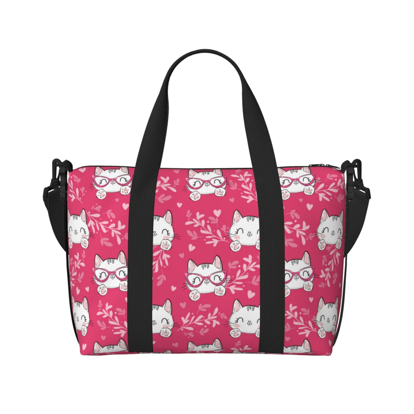 Travel Duffle Bag Rose Red Cute Smiling Cartoon Cat Travel Tote Bags ...