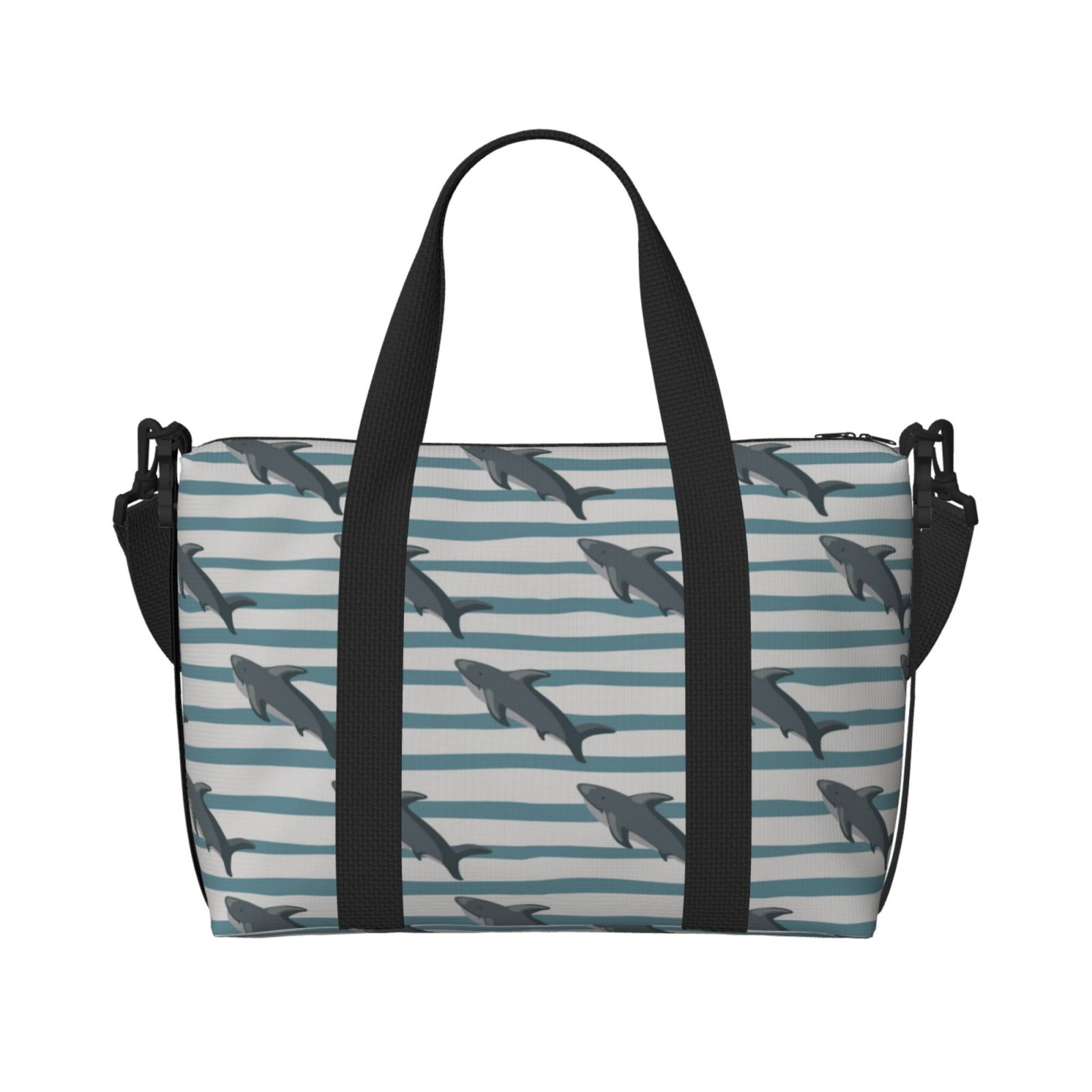 Travel Duffle Bag - Striped Cute Cartoon Shark Weekender Bags for Women ...