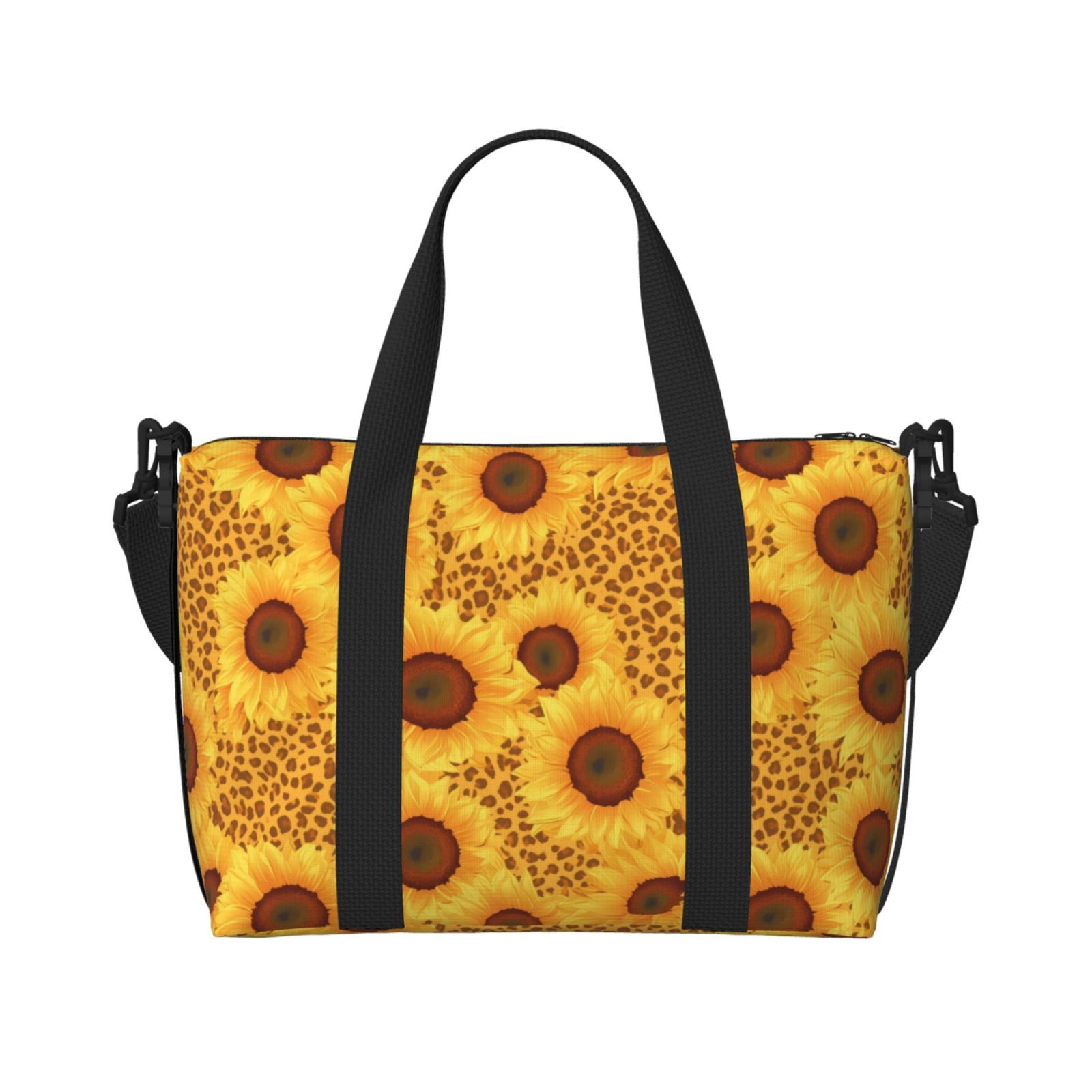 Travel Duffle Bag - Yellow Leopard Print Sunflower Weekender Bags for ...