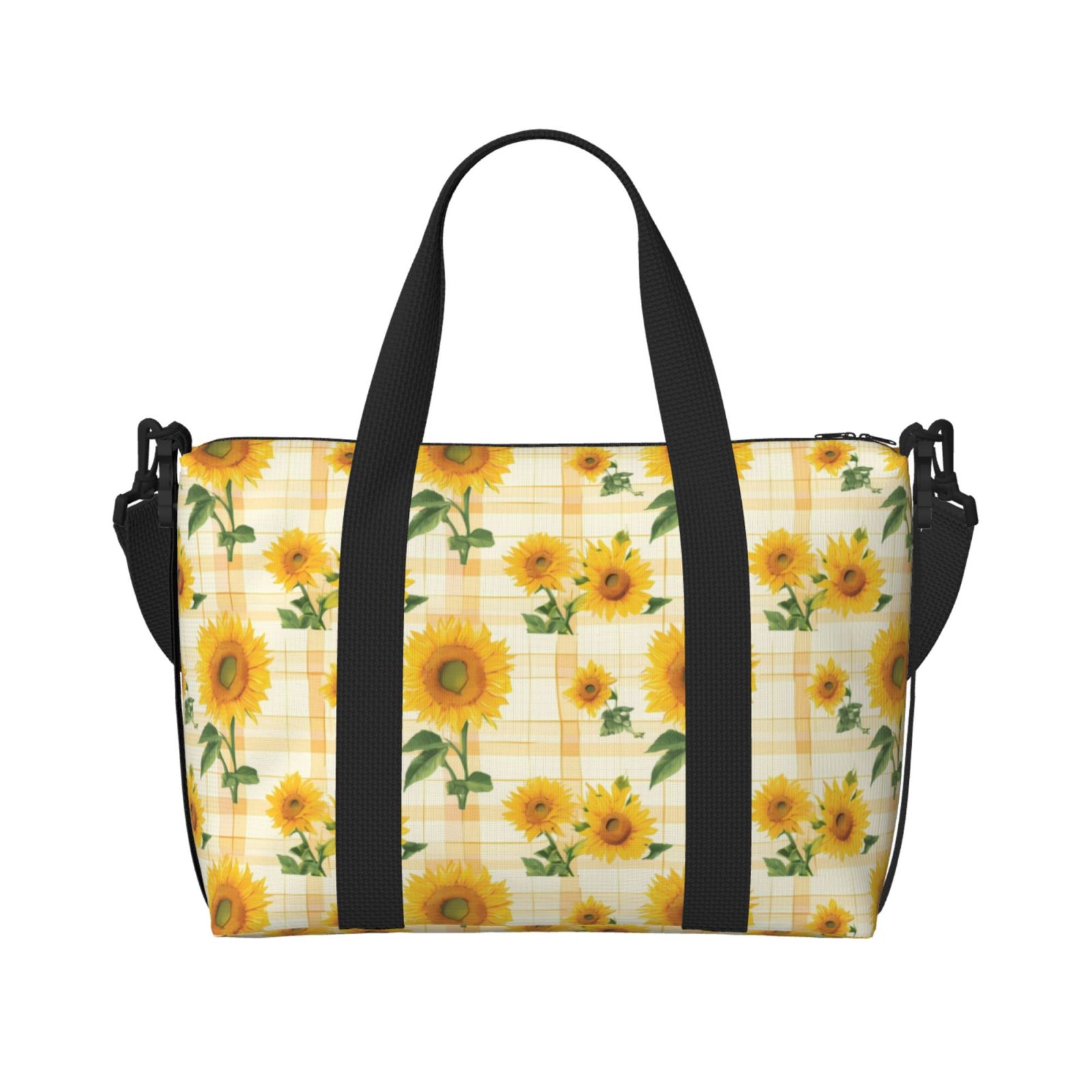 Travel Duffle Bag Yellow White Plaid Sunflower Travel Tote Bags Carry ...