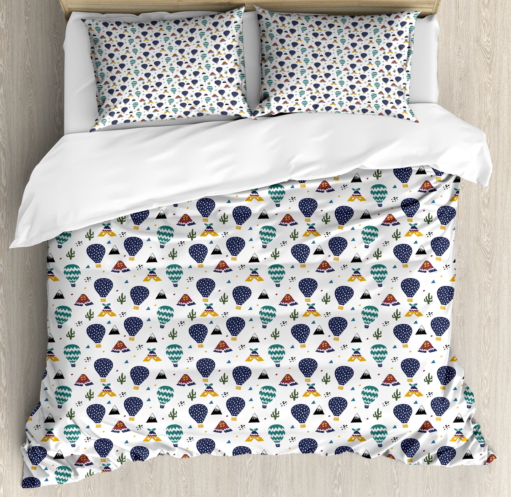 Travel Duvet Cover Set, Doodle Layout of Hot Air Balloons Tribal ...