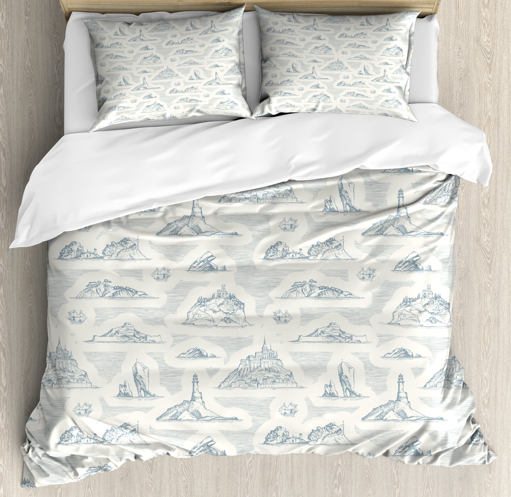 Travel Duvet Cover Set, Marine Adventure Themed Sketchy Drawn Vintage ...
