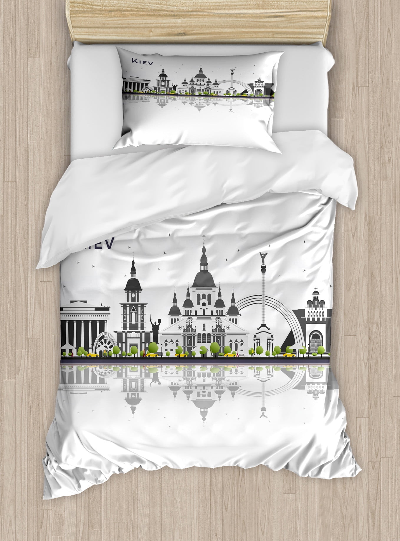 Travel Duvet Cover Set, Modern Kiev Skyline with Iconic Landmark ...