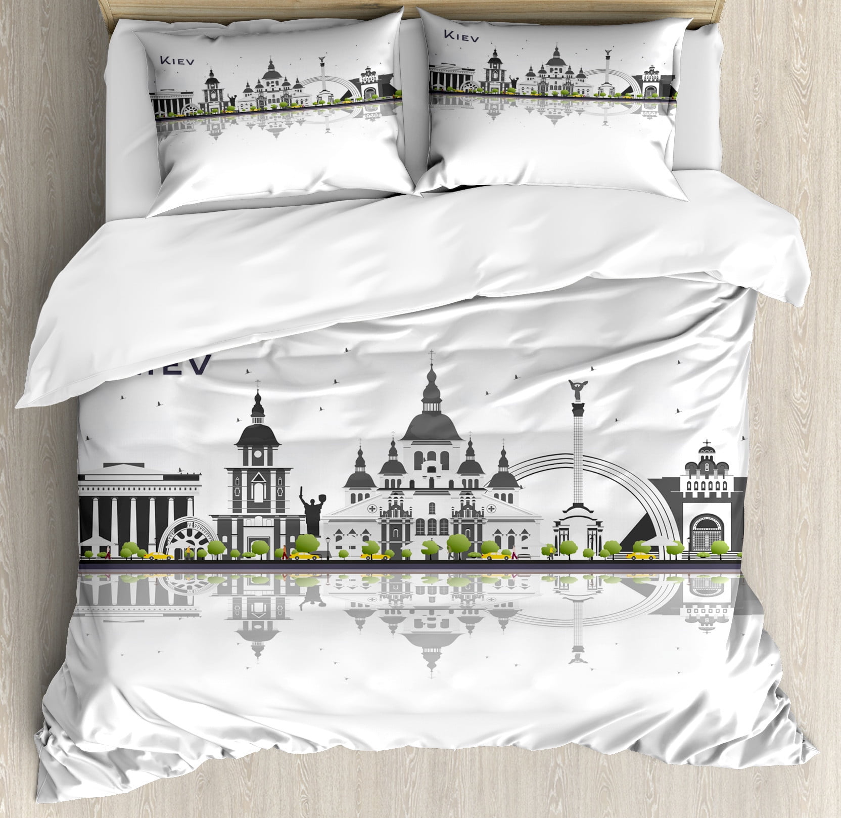 Travel Duvet Cover Set, Modern Kiev Skyline with Iconic Landmark ...