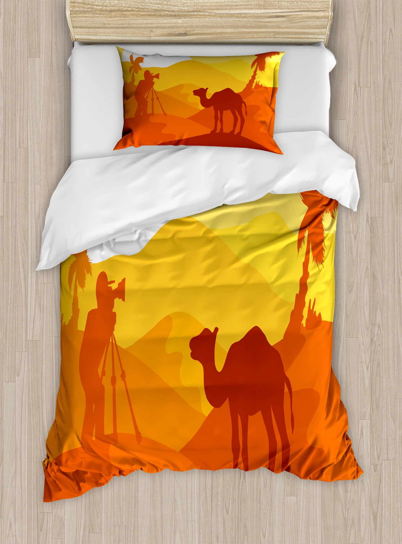 Travel Duvet Cover Set, Monochromatic Layout of a Desert Landscape with ...