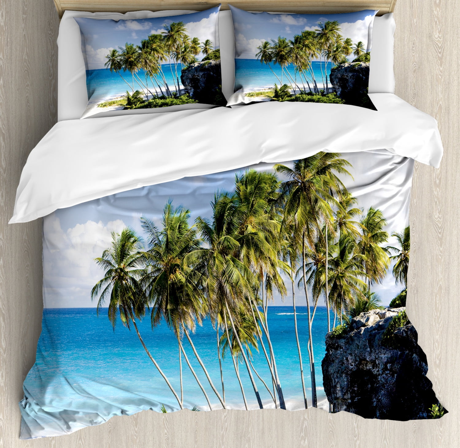 Travel Duvet Cover Set Queen Size, Caribbean Island Overlook with Palm ...
