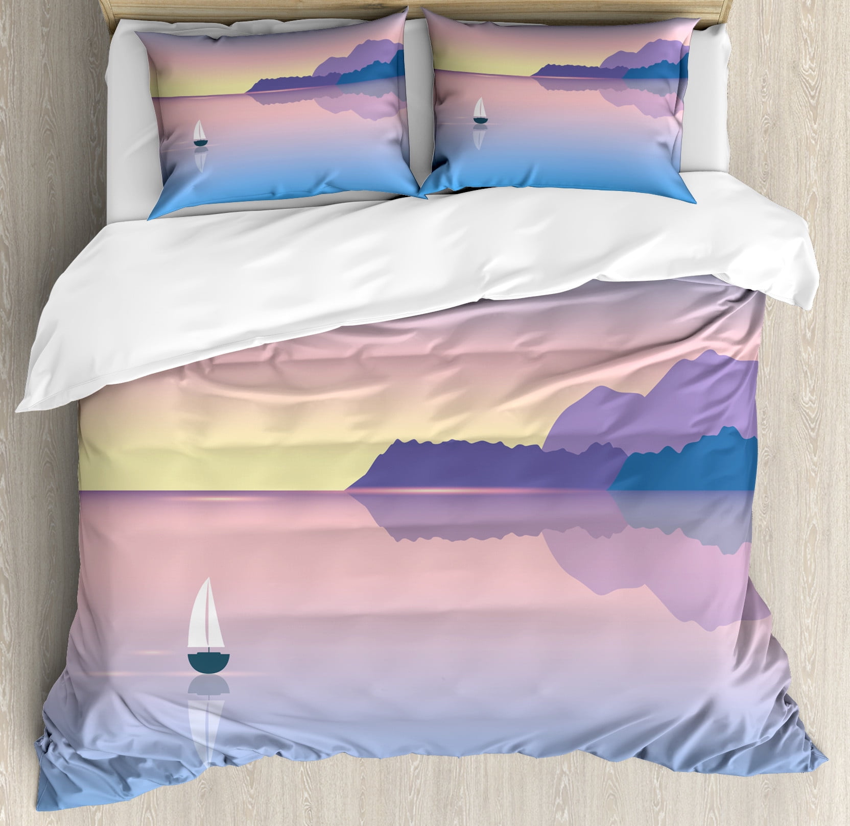 Travel Duvet Cover Set, Romantic Sunset View with Tender Sky Seascape ...