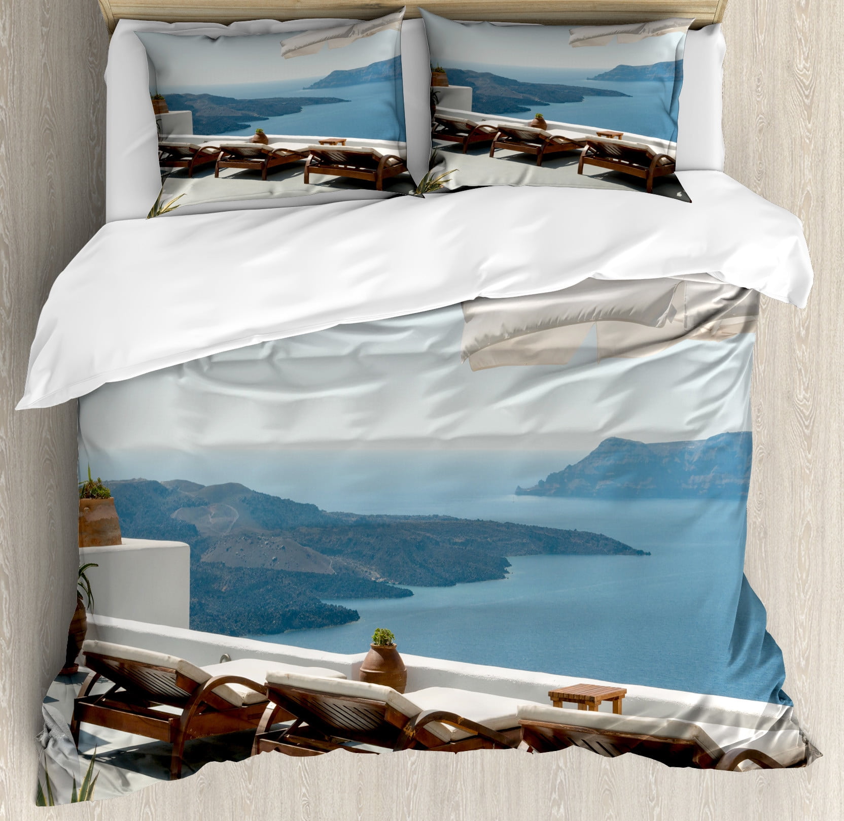 Travel Duvet Cover Set, Sunbathing with Caldera View Terrace Santorini ...