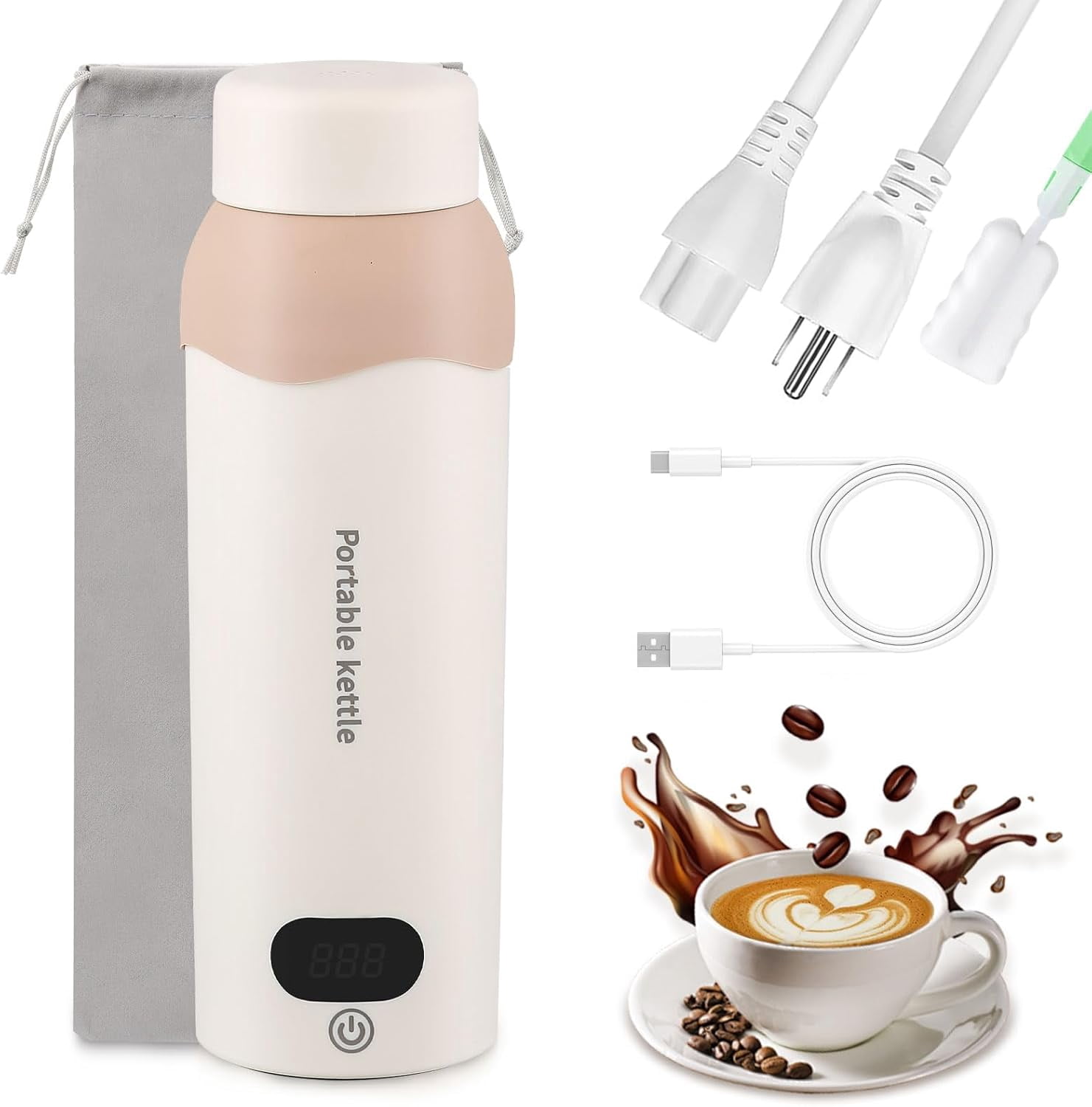 Travel Electric Tea Kettle Portable Small Mini Coffee Kettle with 6 ...