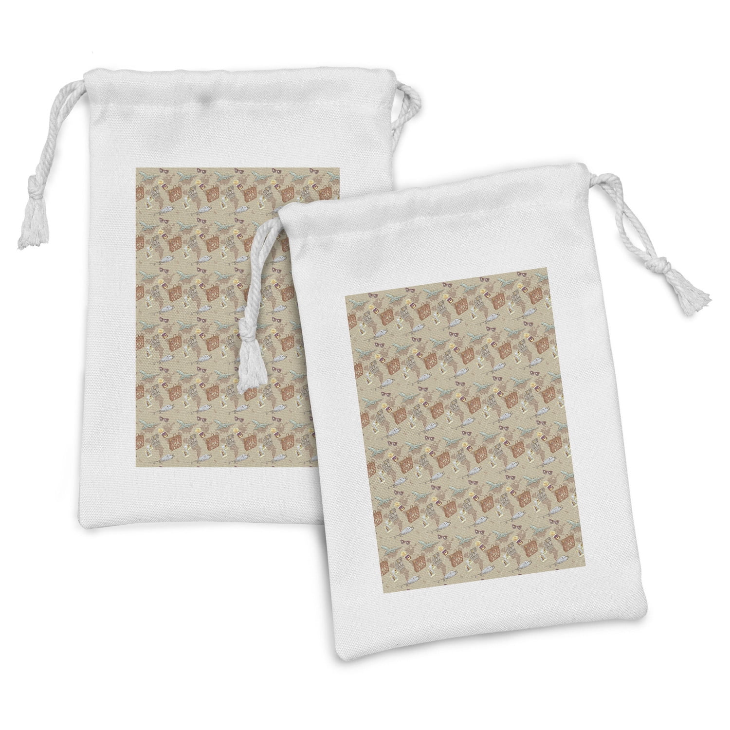 Travel Fabric Pouch Set of 2, Repeating Pattern with Plane Bag Camera ...