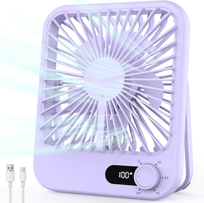 Travel Fan for Sleeping, 6.8" Small Portable Fan Rechargeable Battery ...