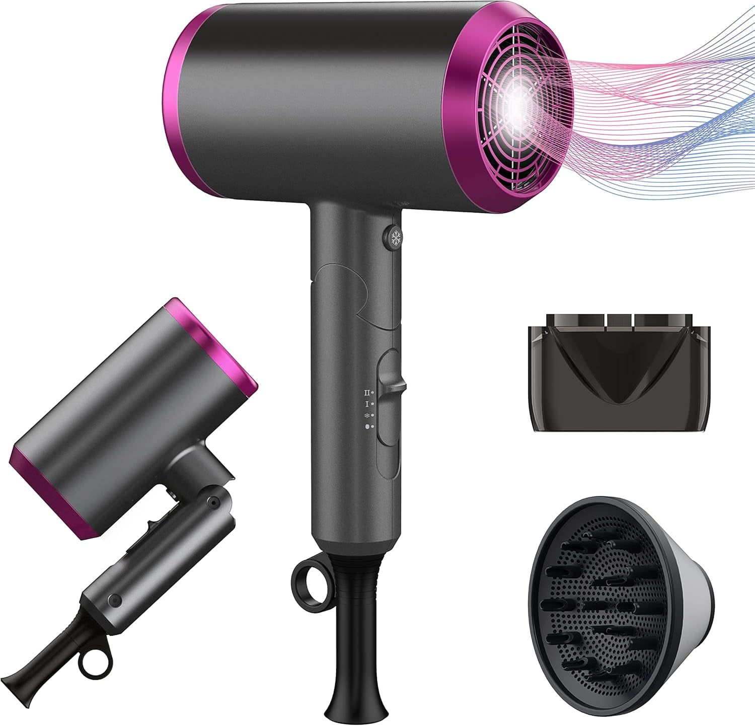 Travel Hair Dryer with Diffuser, Professional Hairdryer Low Noise ...