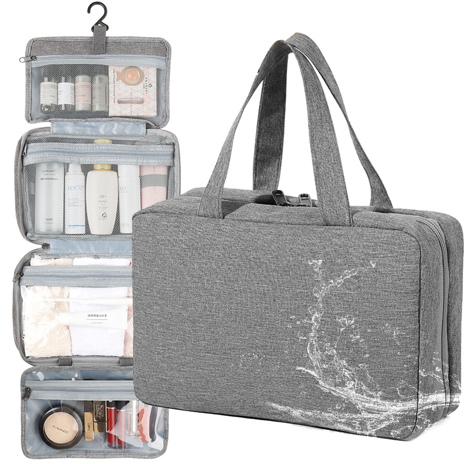 Travel Hanging Toiletry Bag with TSA Approved Size Pockets, Foldable ...