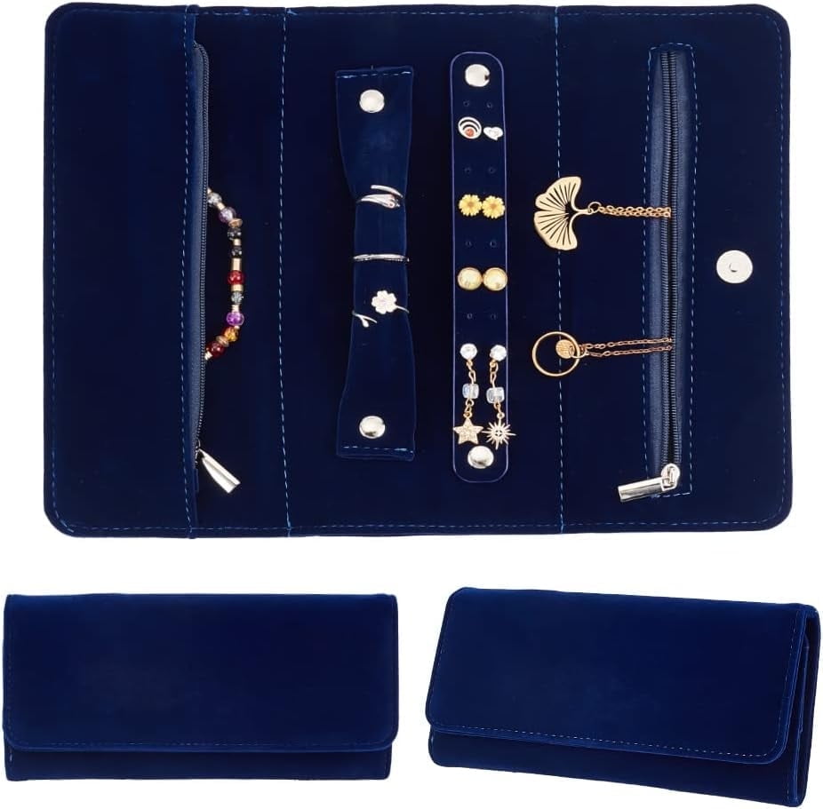 Travel Jewelry Organizer Case Foldable Jewelry Roll Bag Rectangle ...