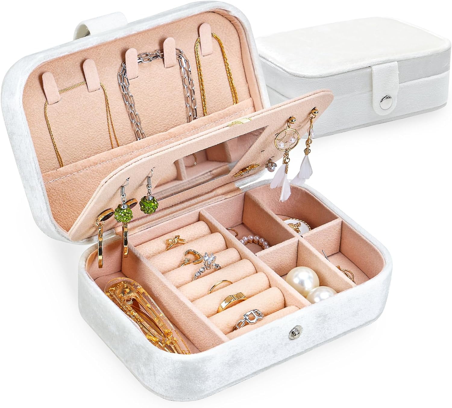 Travel Jewelry Organizer, Plush Velvet Jewelry Case for Women Girls ...