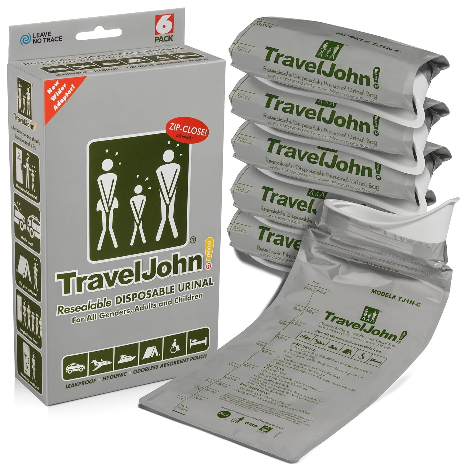 Travel John Resealable Disposable Urinal Bags (TJ1N) - 6 Pack - Walmart.com