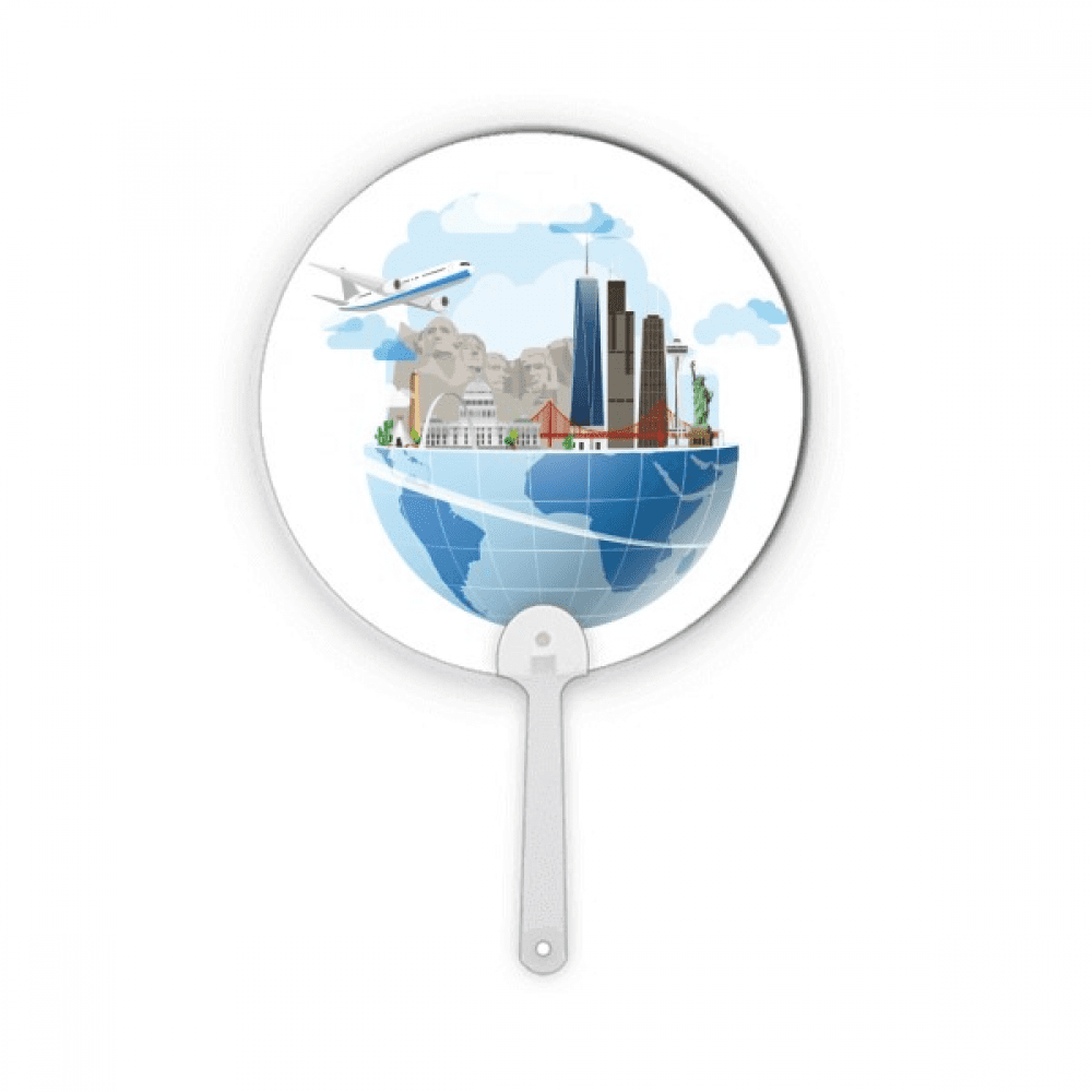 Travel Journey America Mount Plane Plastic Round Handheld Fan ...