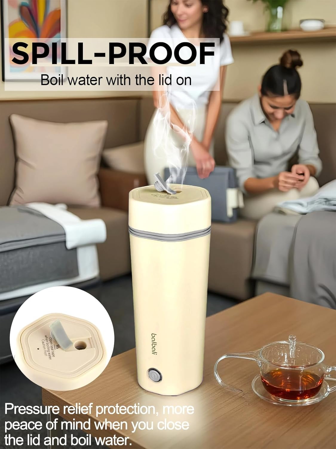 Travel Kettle - 12oz Portable Electric Kettle for Boiling Water - Self ...