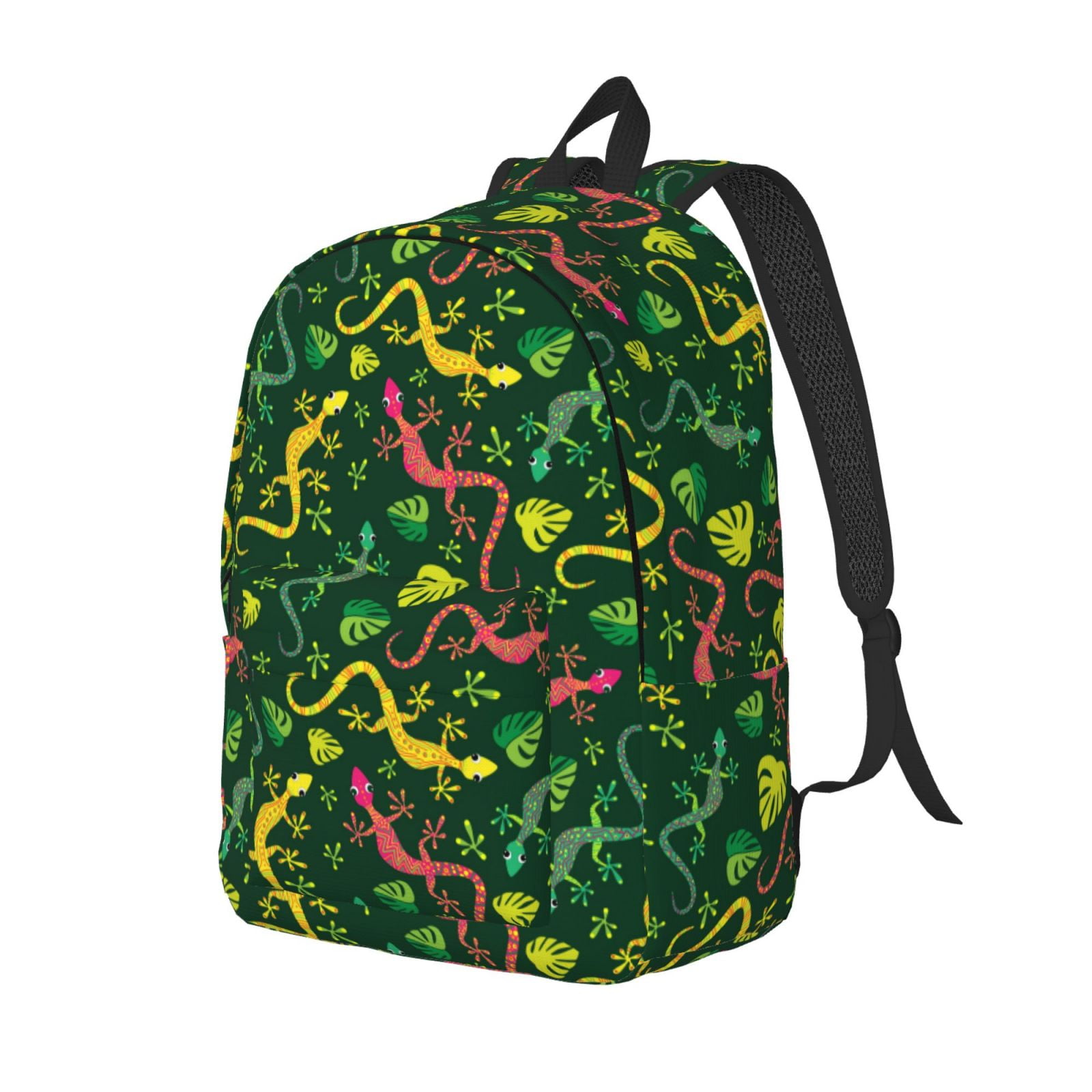 Travel Laptop Backpack - Abstract Cute Lizard Gecko Leaves Canvas ...