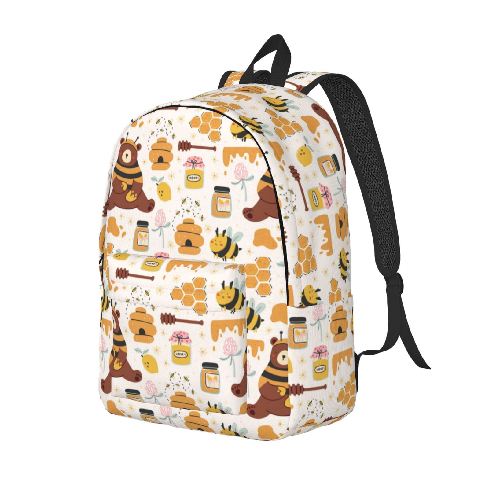 Travel Laptop Backpack - Cute Bee Honey Jar Hive Bear Canvas Backpack ...