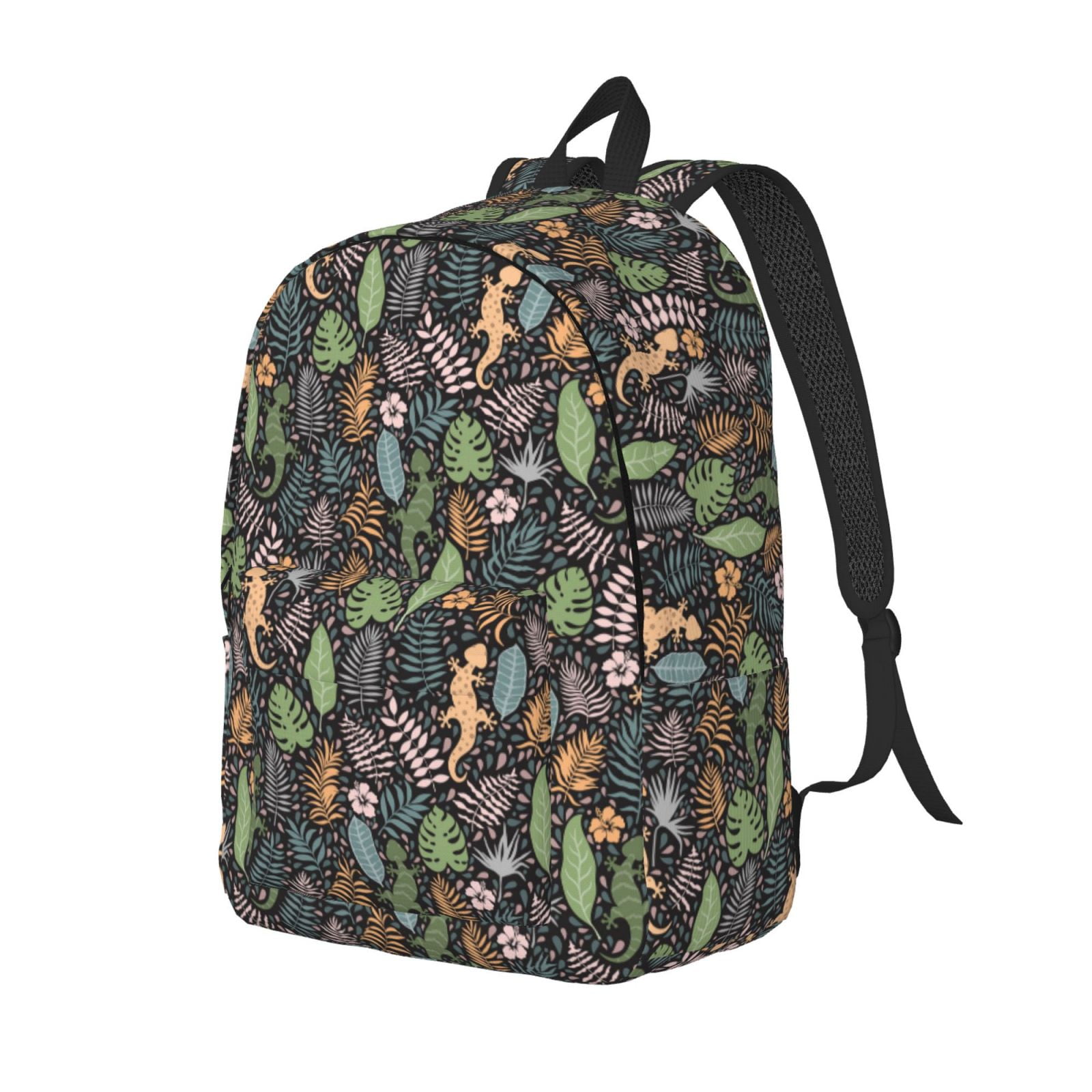 Travel Laptop Backpack - Cute Lizard Gecko Tropical Plant Canvas ...