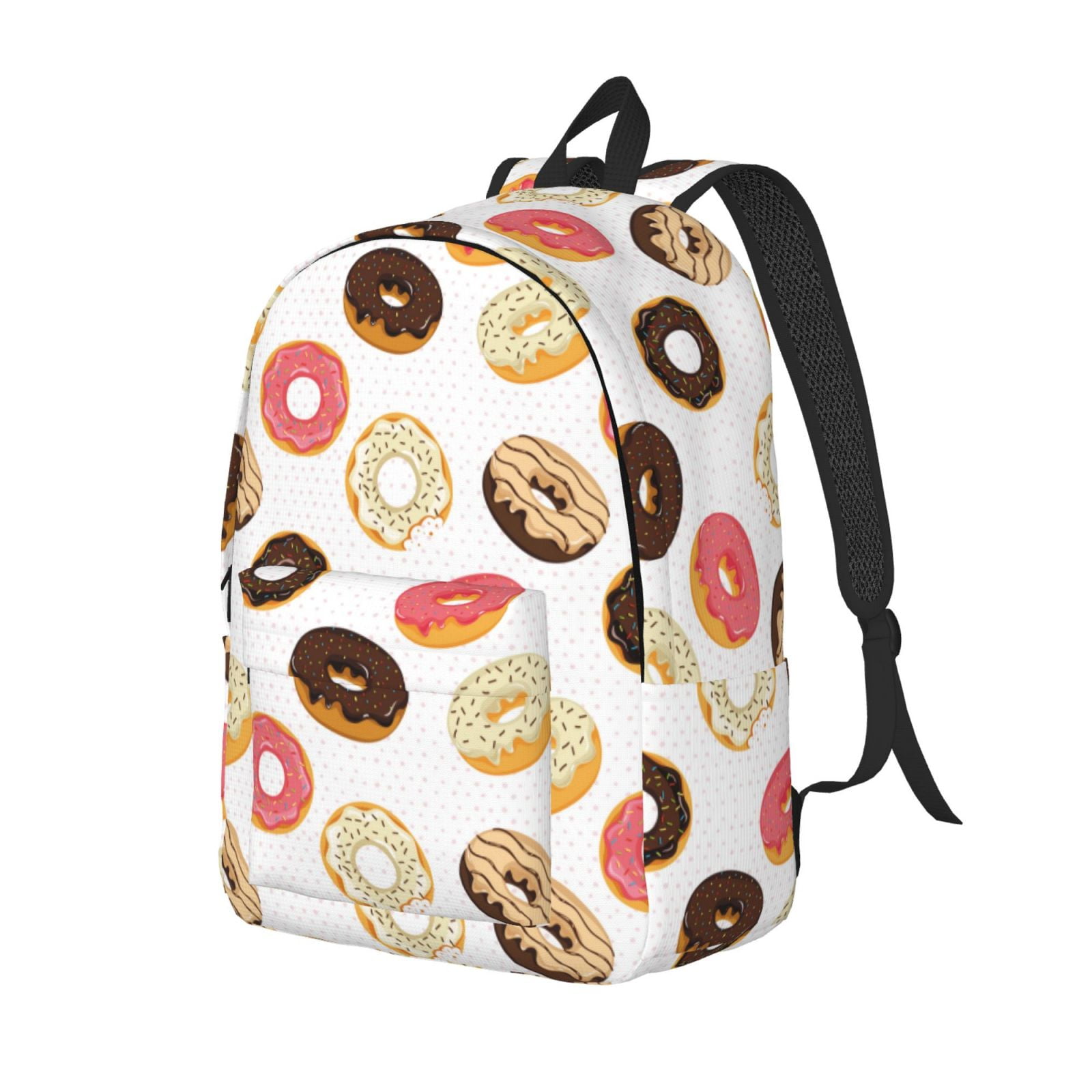 Travel Laptop Backpack - Donut Print White Polka Dots Canvas Backpack ...