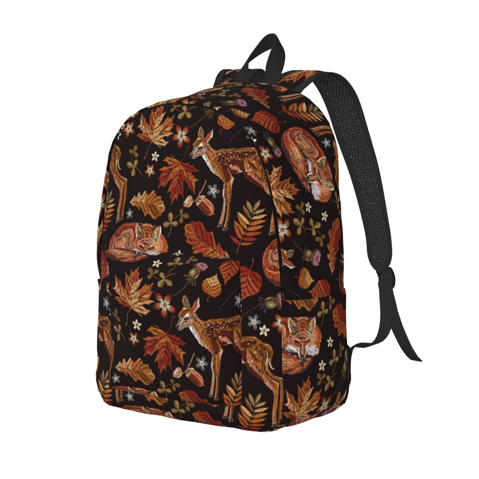 Travel Laptop Backpack - Embroidery Deer Fox Maple Leaf Canvas Backpack ...