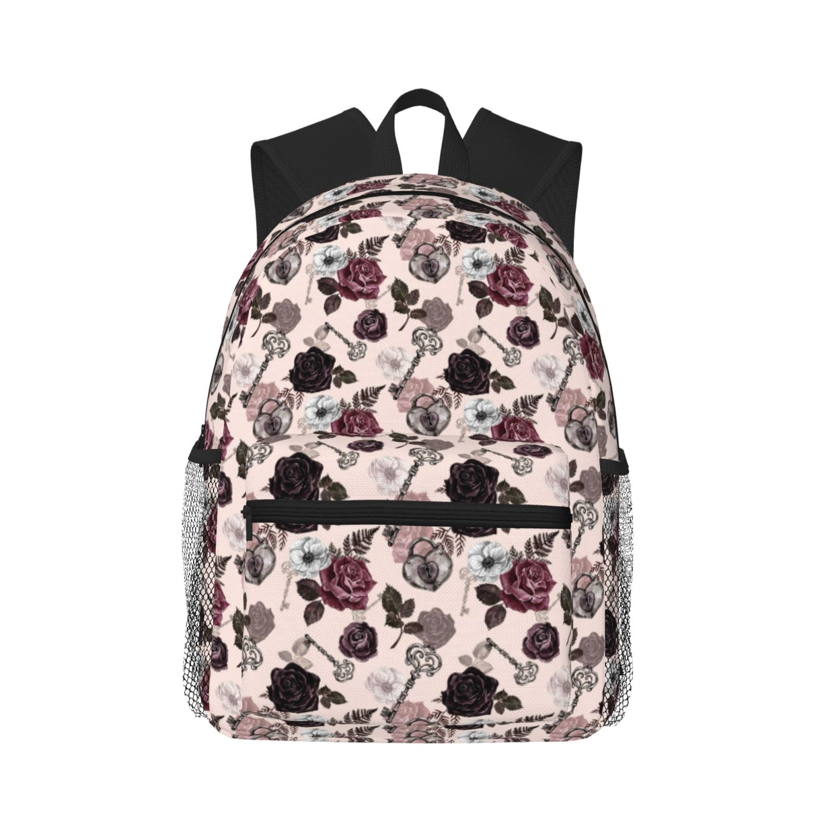 Travel Laptop Backpack For Women And Men, Retro Red Black Roses ...