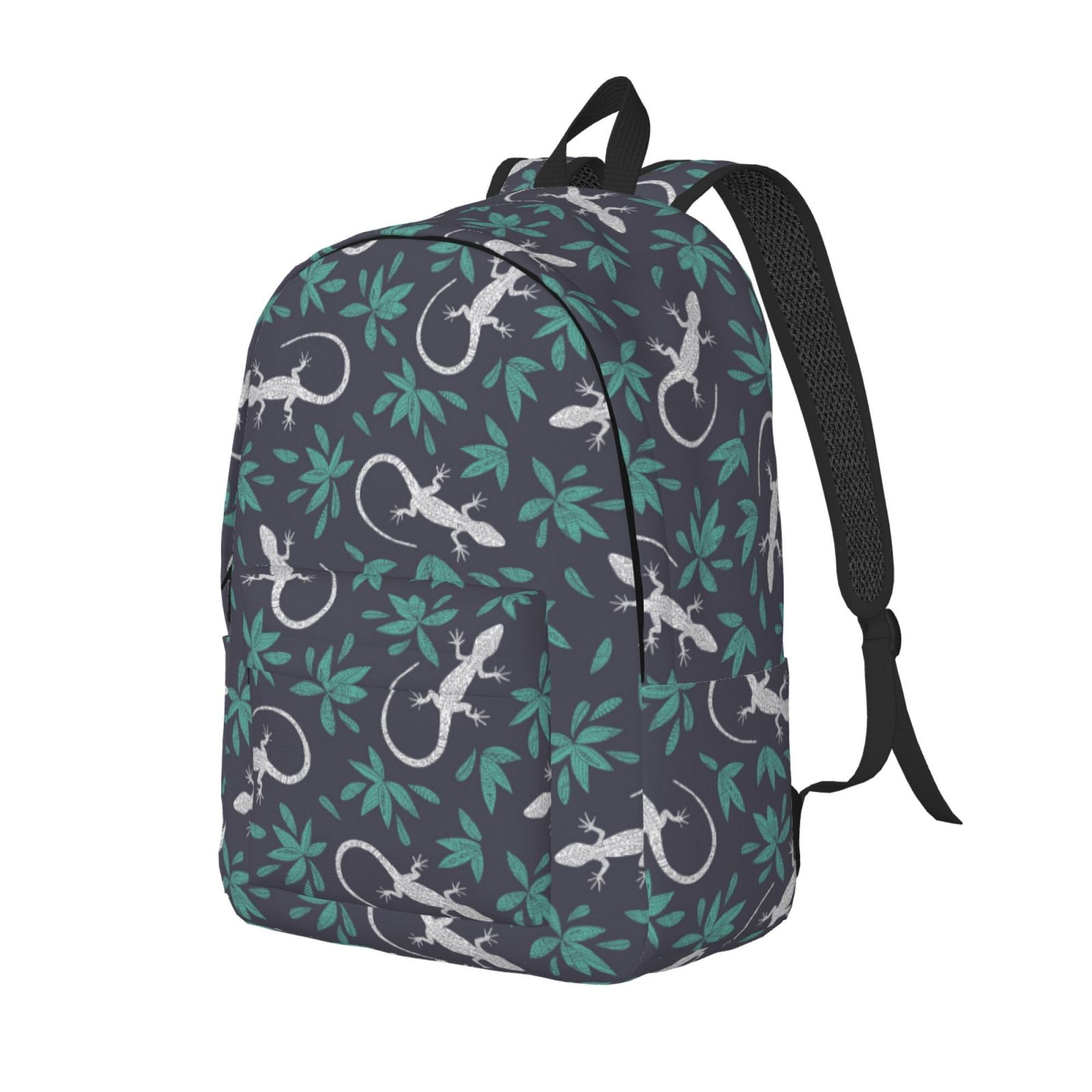 Travel Laptop Backpack - Gecko Lizard Leaves Green Canvas Backpack ...