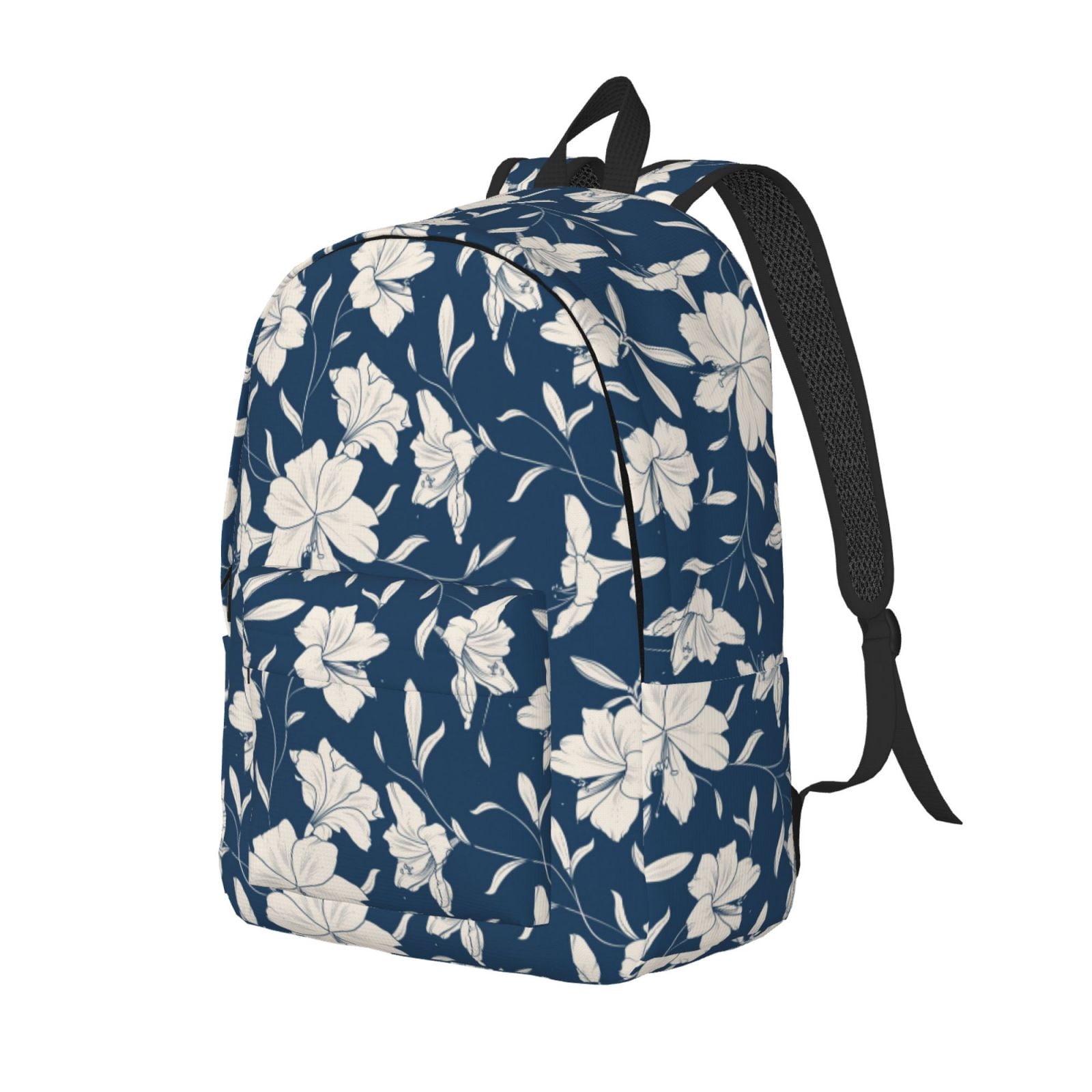 Travel Laptop Backpack - Lilies Flowers Navy Blue Canvas Backpack ...