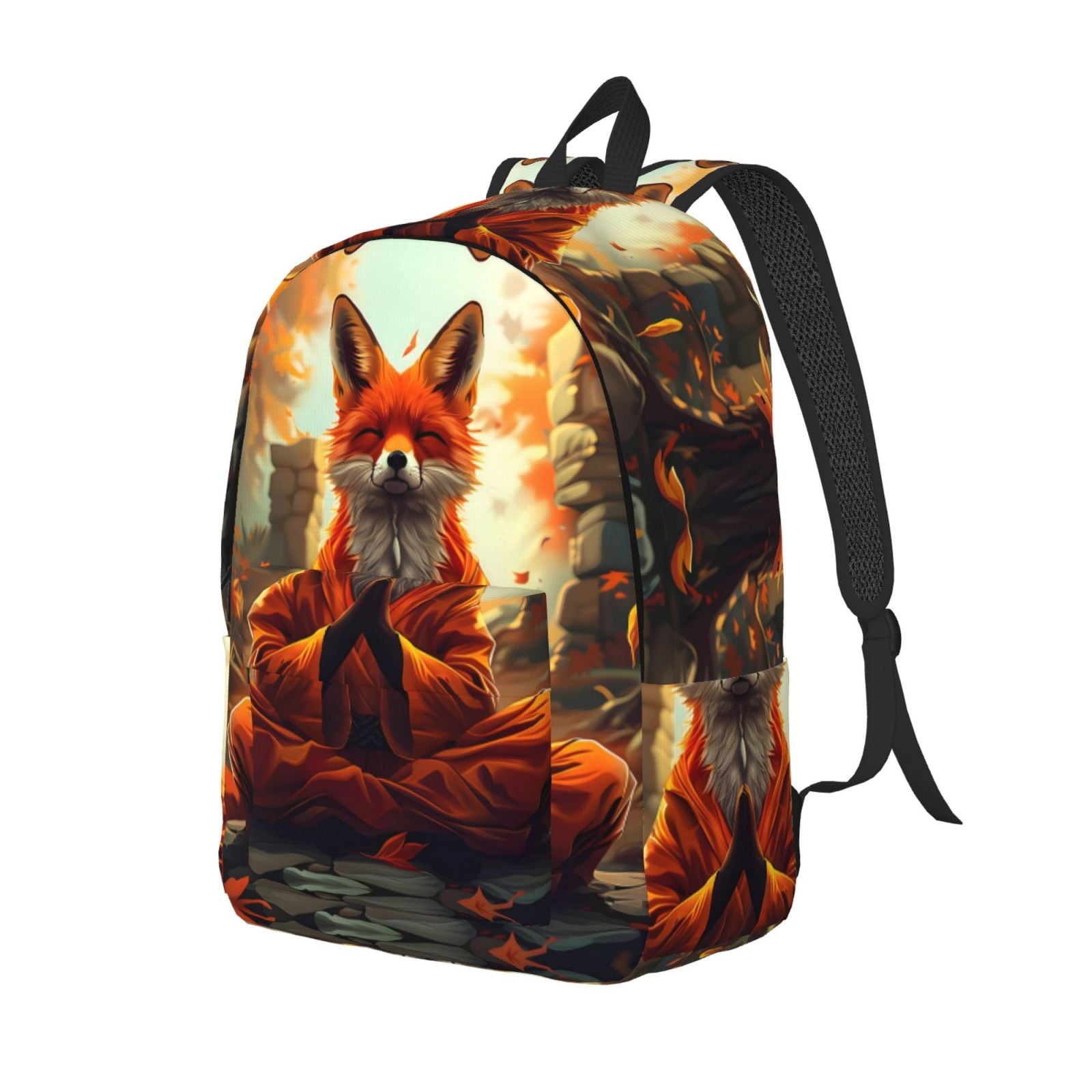 Travel Laptop Backpack - Maple Leaf Meditating Fox Canvas Backpack ...