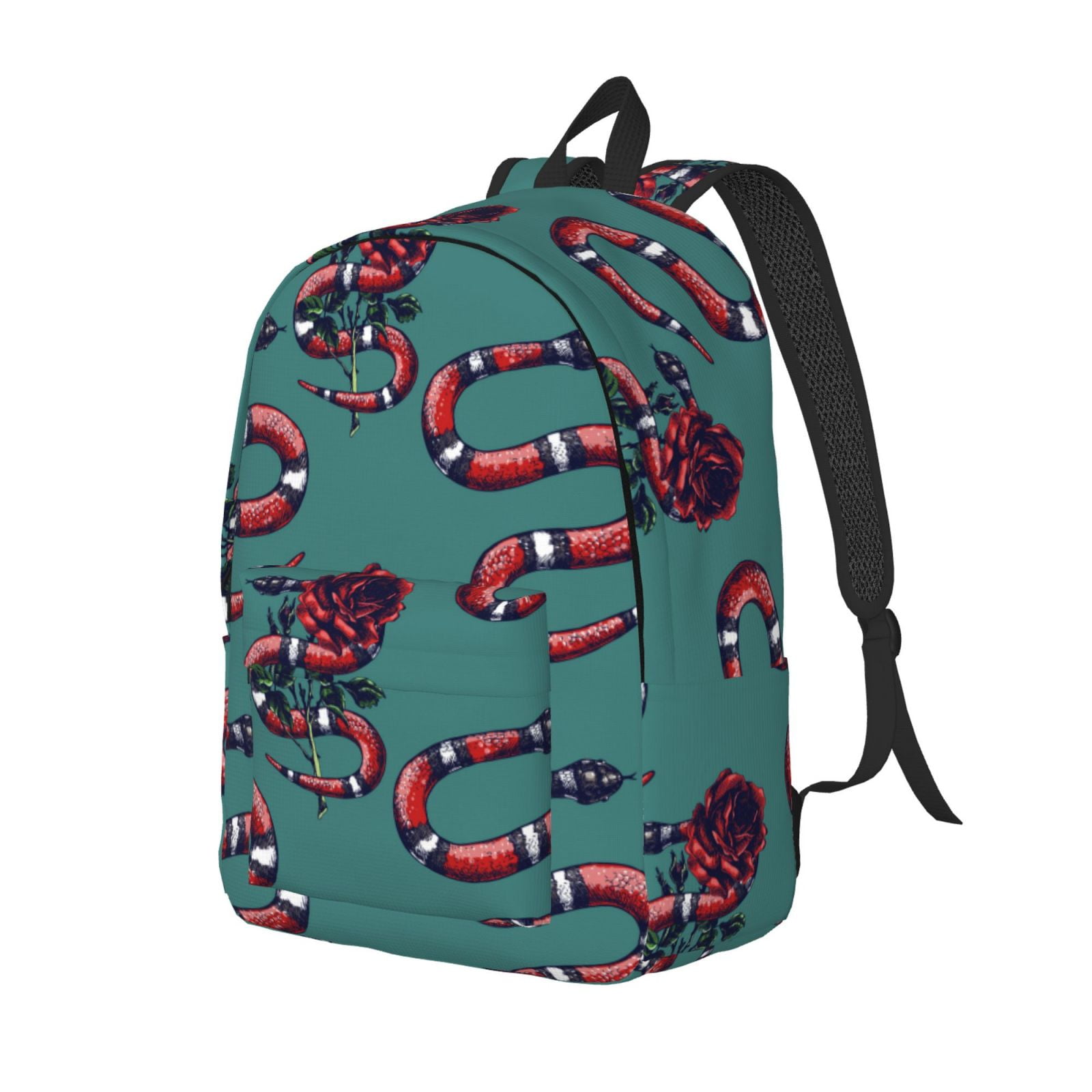 Travel Laptop Backpack - Rustic Cartoon Snake Red Flower Canvas ...