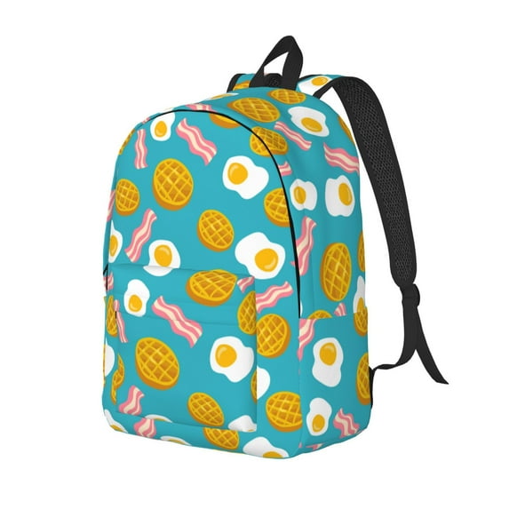 Travel Laptop Backpack - Waffle Poached Eggs Bacon Canvas Backpack ...