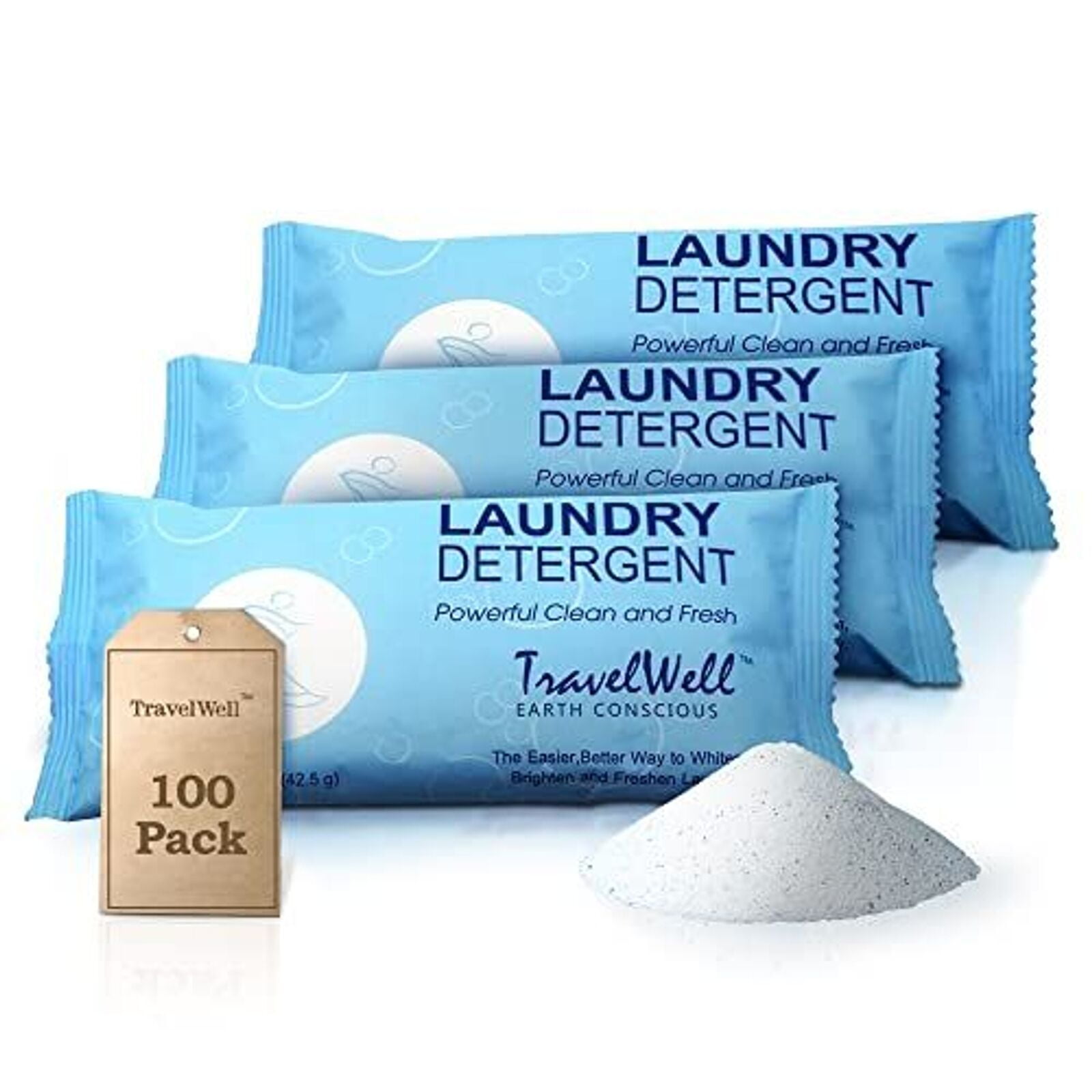 Travel Laundry Detergent Powder Individually Wrapped 100 Packets, 1.5 ...