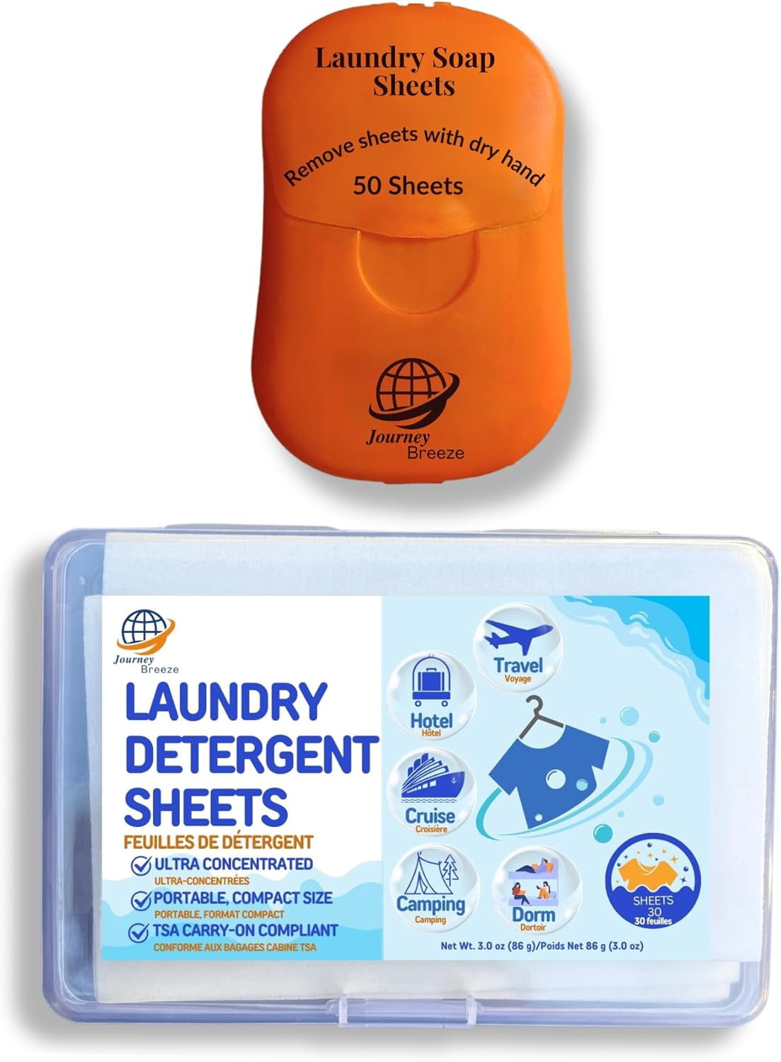 Travel Laundry Detergent Sheets Bundle – 50 Count Hand Wash + 30 Count ...