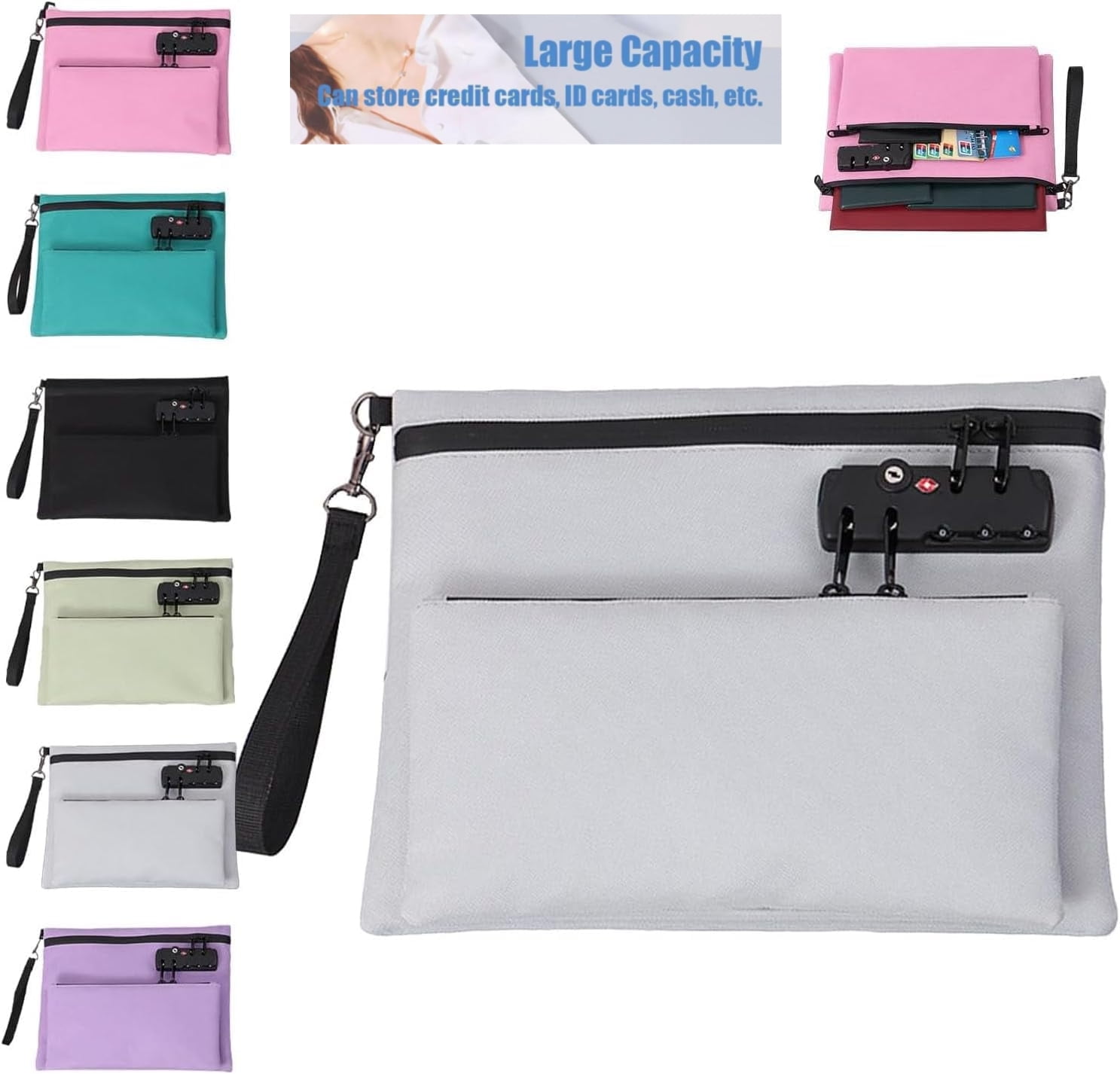 Travel Lock Bag, Travel Bag with Lock, Money Bag with Lock and Zipper ...