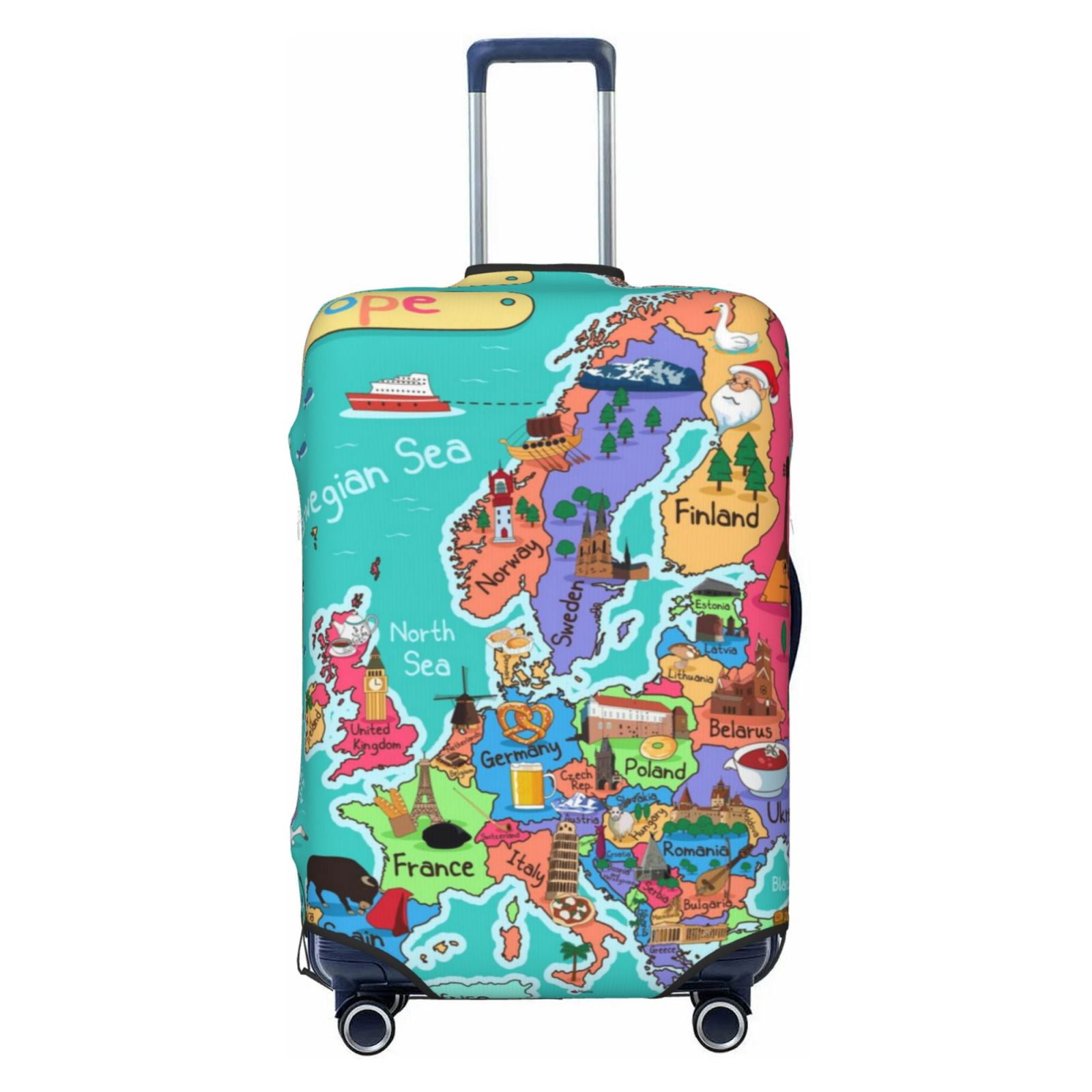 Travel Luggage Covers - Cartoon Map Of Europe High Elasticity Suitcase ...