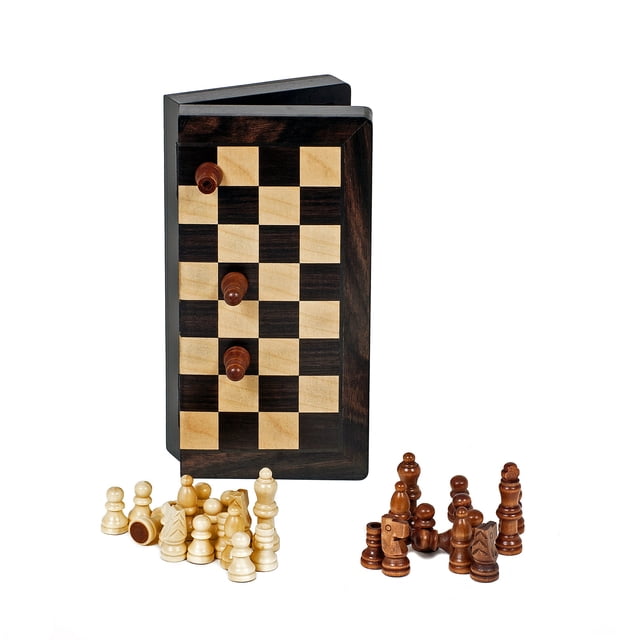 Travel Magnetic Folding Black Stained Wood Chess Set - Walmart.com
