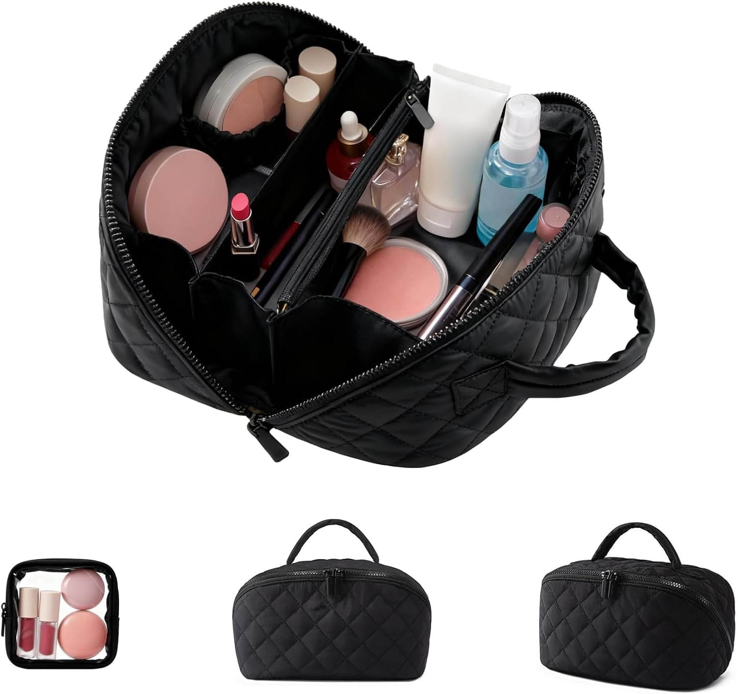 Travel Make Up Bag for Women, Large Capacity 180° Lay-Flat Design ...