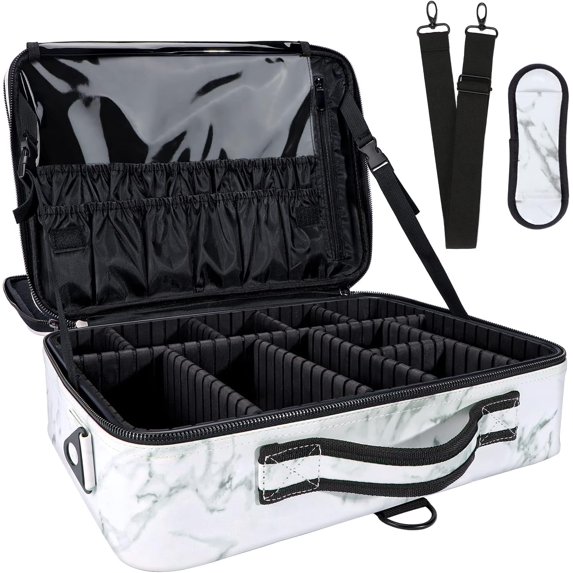 Travel Makeup Bag 3 Layers PU Leather Large Makeup Train Case ...
