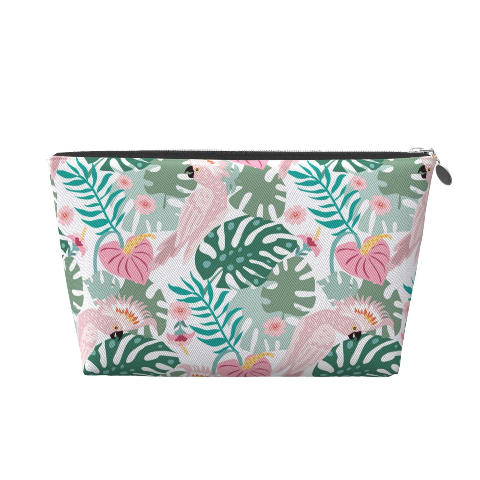 Travel Makeup Bag - Palm Leaves Cute Parrot Pink Travel Toiletry Bag ...