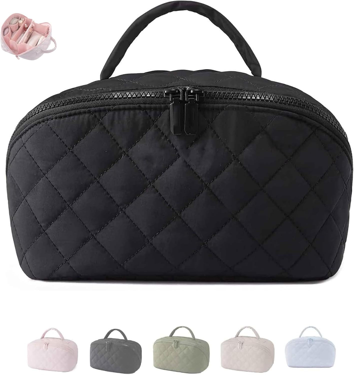 Travel Makeup Bag with Five Organized Sections, Wide Open Lay-Flat ...