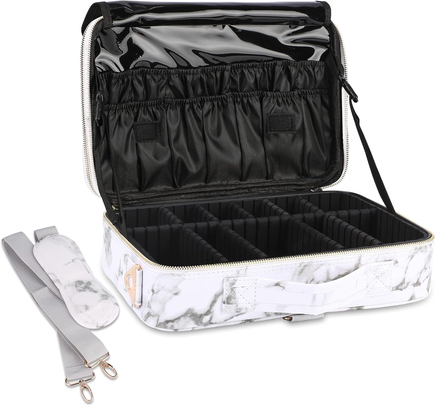 Travel Makeup Case 3 Layers Makeup Train Case Marble Makeup Bag ...