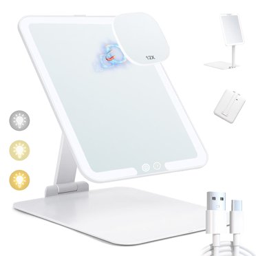 Beautifive 10X/1X LED Travel Lighted Makeup Mirror with Hall Sensor, 3 ...