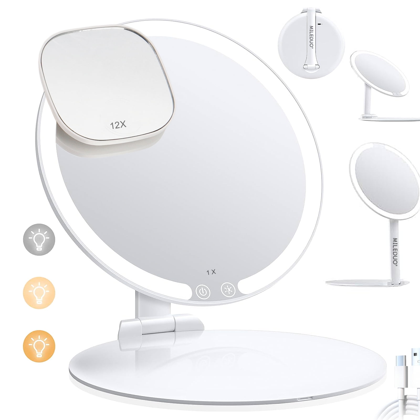 Travel Makeup Mirror with Lights, Vanity Mirror with 12X magnifying ...
