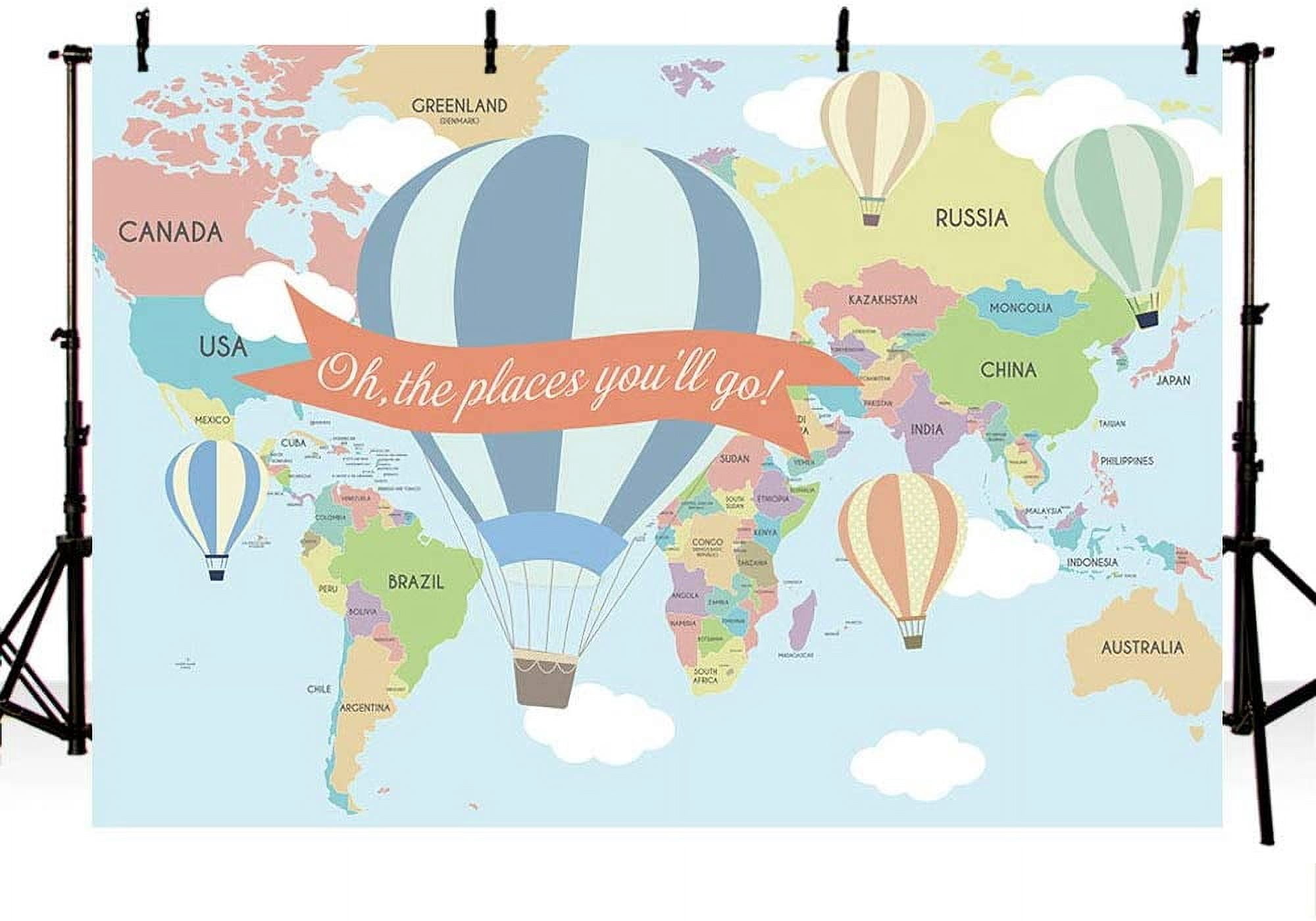 Travel Map Birthday Party Decorations Backdrop Travel Around The World ...