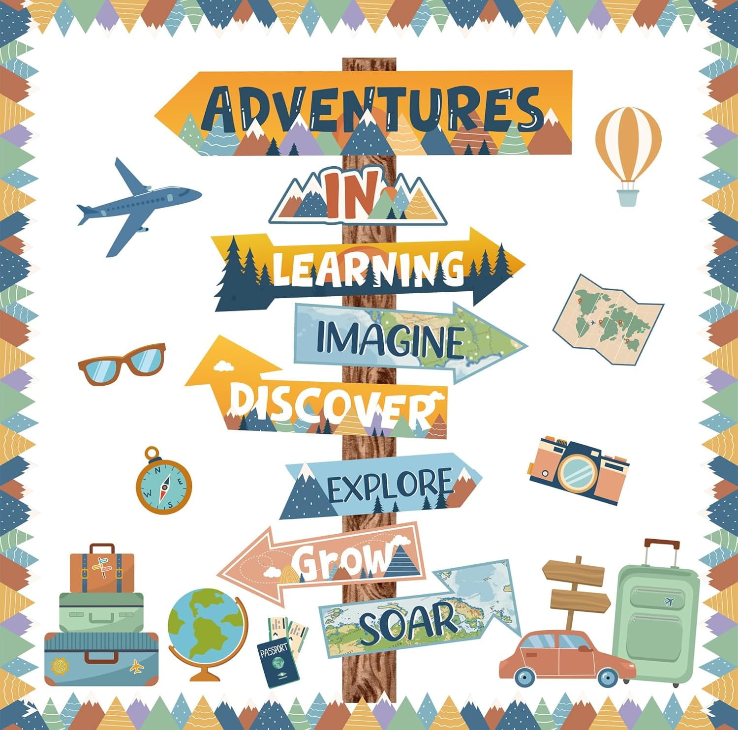 Travel The Map Bulletin Board Decorations - Adventure Travel Theme ...