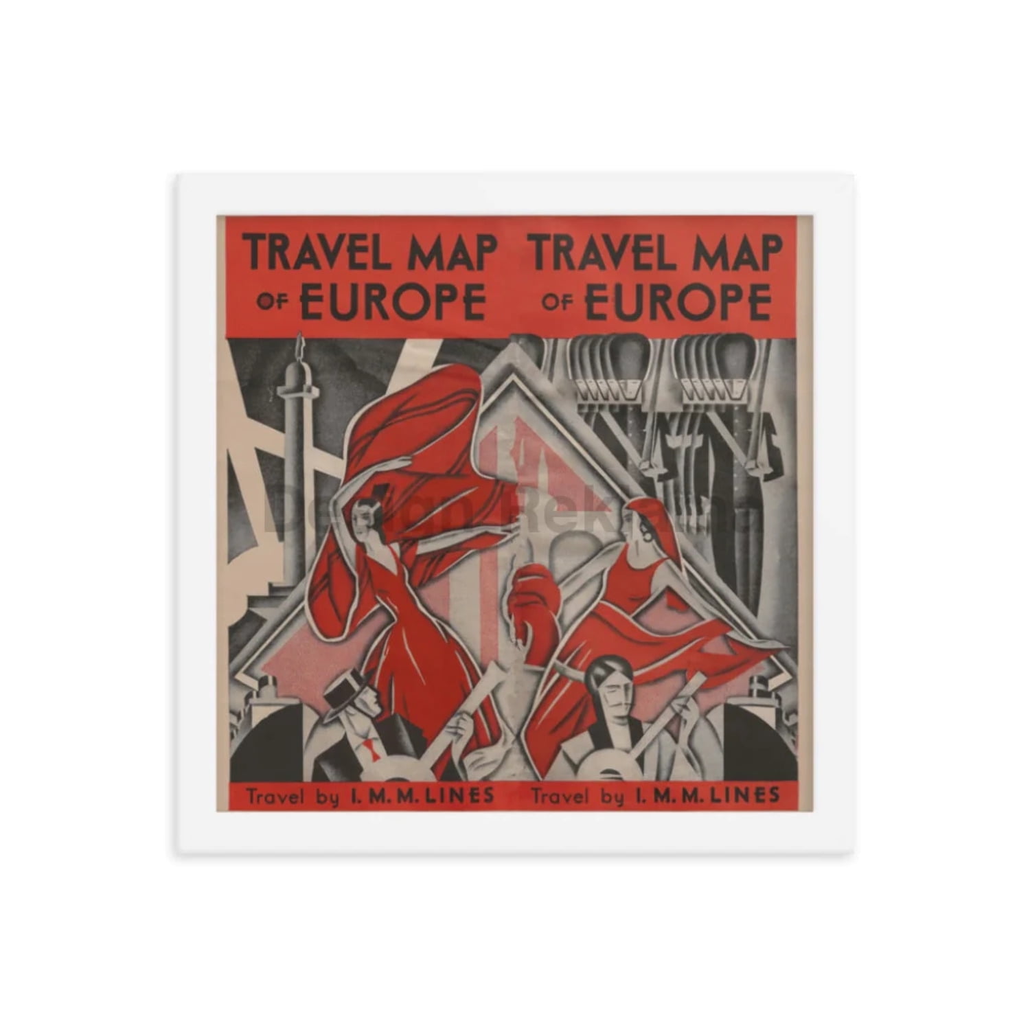 Travel Map Of Europe IMM Lines, 1932. Framed Vintage Travel Poster ...